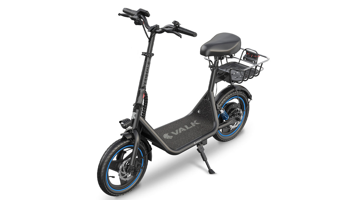 VALK Electric Scooter with Seat - Black/Blue – Valk Ebikes
