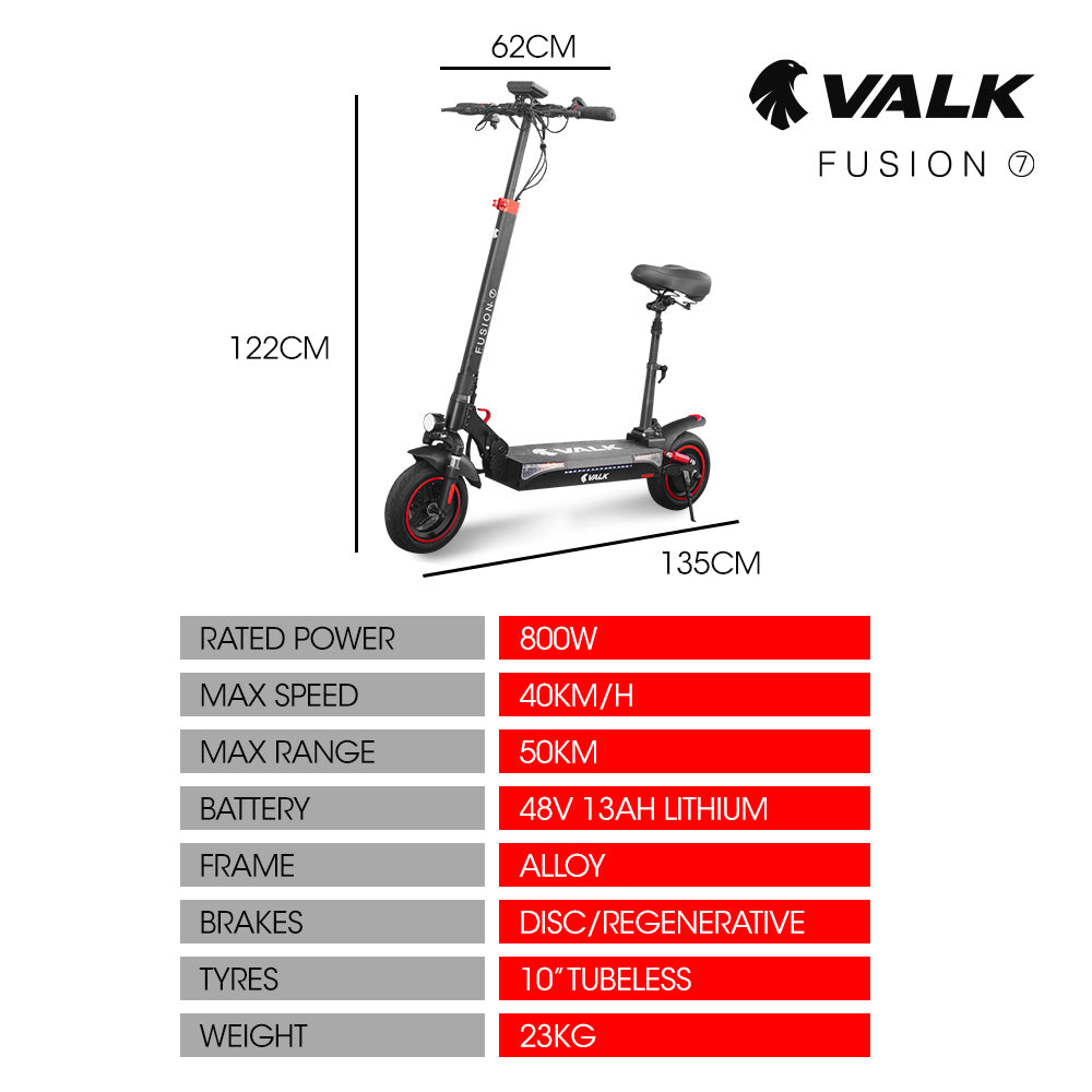 VALK Fusion 7 Electric Scooter, 800W, AU Compliant, with Seat Option ...