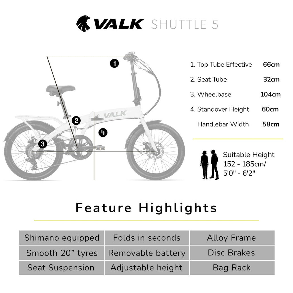 Shuttle 5 Electric Folding Bike - White – Valk Ebikes